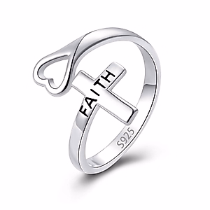 Hioed Cross Purity Ring for Women - Sterling Silver Faith Rings Adjustable Thumb Ring Christian Jewelry Confirmation Gifts for Women