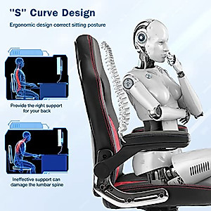 Ergonomic Gaming Chair - Mid Back PU Leather Home Office Desk Chairs, Flip Up Armrest Computer Task Chair with Lumbar Support Wheels, Rocking, and Swivel, Red
