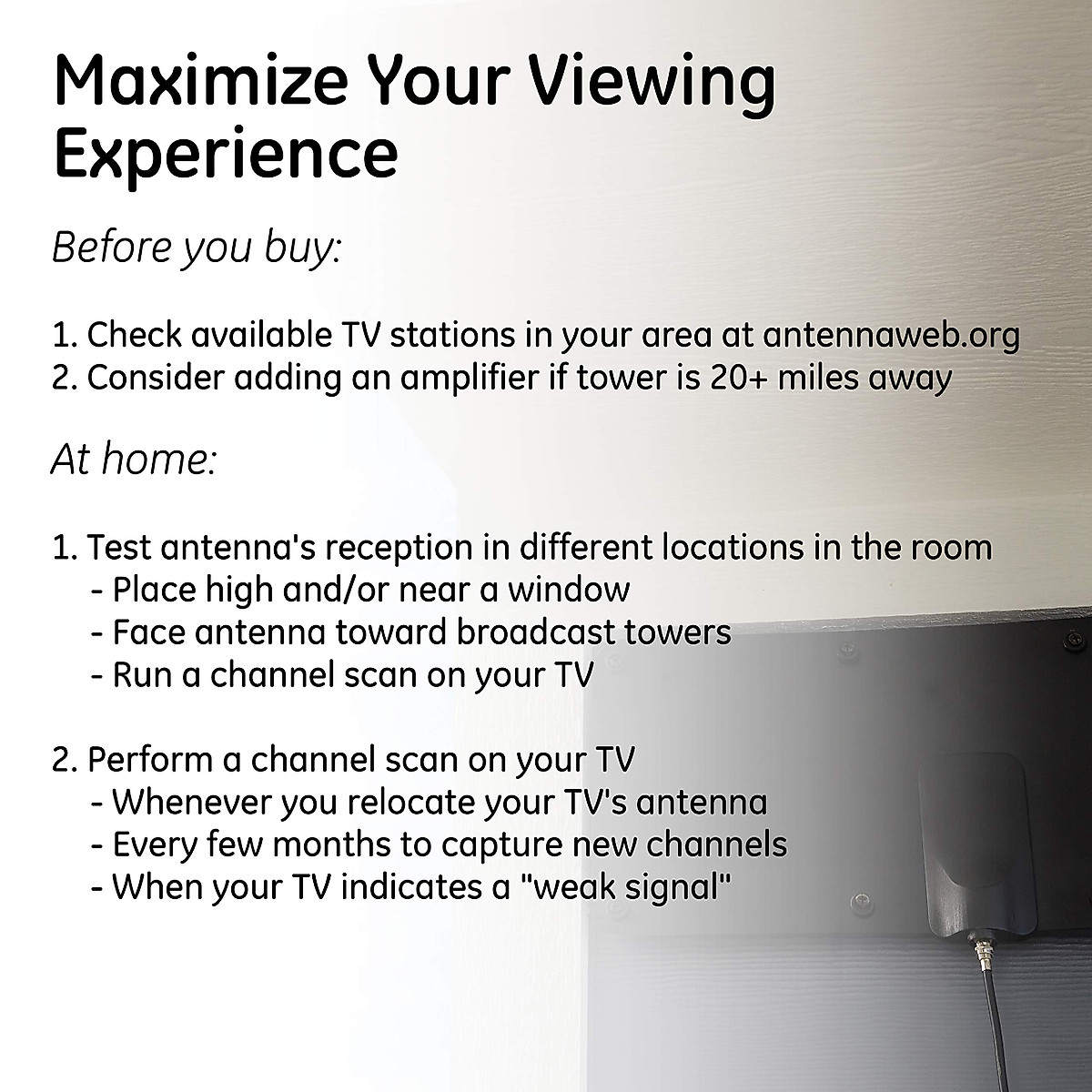 GE Digital Outdoor HD TV Antenna, Weatherproof Long-Range, Supports 4K 1080p UHF VHF NextGen TV ATSC3.0, Flat Low-Profile Design, Black, 54083