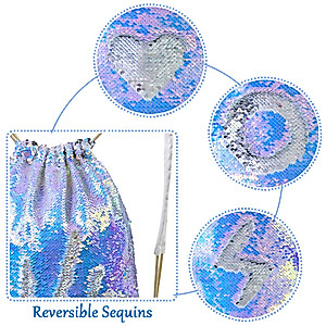 MHJY Sparkly Drawstring Backpack Mermaid Sequin Dance Bag Sports Gym Beach Swim Backpack Birthday Easter Gift Bag