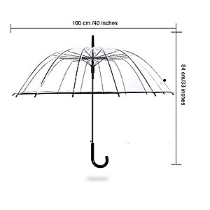 ThreeH Clear Large Umbrella Windproof Auto Open 16 Steel Ribs Classic Transparent Umbrella Unisex adult,KS10 Black