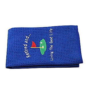 PXTIDY Funny Retired Gift Retirement Golf Towel for Women Men Retired and Living The Good Life Retired Golfer Gift Golfing Golf Towel Enjoy Retirement Live Gift (Blue)