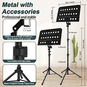 EASTROCK Sheet Music Stand Professional with Portable Bag Widened Panel, Thickened Pipe Wall, Lengthened Height Lifting Music Stand, Adjustable Folding Plate Metal, with Phone Holder