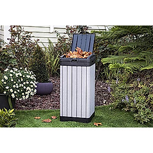 Keter Rockford Resin 38 Gallon Trash Can with Lid and Drip Tray for Easy Cleaning-Perfect for Patios, Kitchens, and Outdoor Entertaining, Grey