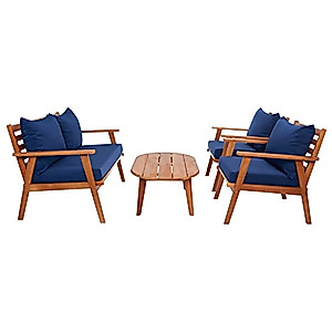 SAFAVIEH PAT7050A Collection Deacon Natural and Beige 4-Piece Outdoor Patio Set