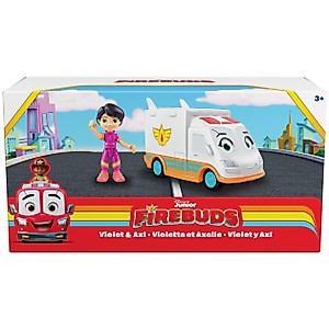 Disney Junior Firebuds, Violet and Axl, Action Figure and Ambulance Toy with Interactive Eye Movement, Kids Toys for Boys and Girls Ages 3 and up