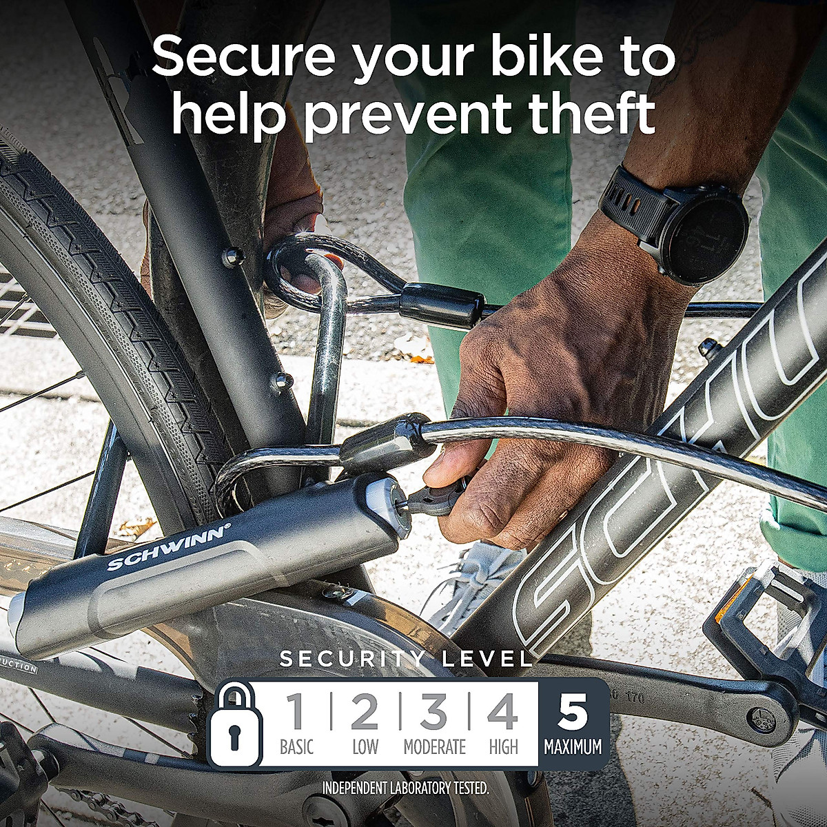 Schwinn Bike Max U-Lock with Double Crimped Cable, 2 Keys Included, 4 feet x 10mm Anti Theft Bicycle Lock, Security Level 5