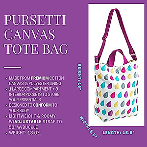 Pursetti Canvas Tote Bag for Women - Large Shoulder Bag as Work Tote, Book Bag or Travel Carryon (Candy Drops)