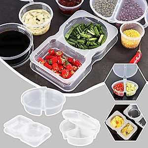 Double Compartment Condiment Container,2 Compartment Snack Containers with Lids,Small Food Storage Containers,Double Compartment Snack Containers for to-go Sauce, Sampling, Travel Snack (Round 150ml)