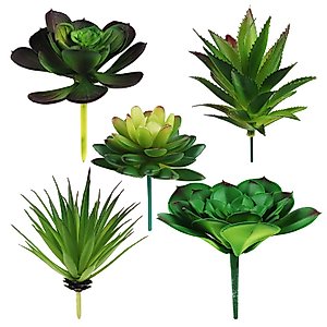 HECATY 5 Pcs Faux Succulents Set,Realistic Large Fake Succulents,Artificial Hanging Ornaments Fleshed Plant Textured for Home Garden Wedding Party Decoration (green)