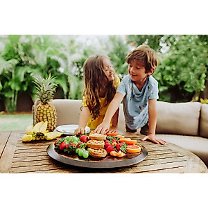 TOSCANA - a Picnic Time Brand Lazy Susan Tray Wooden Turntable Round Charcuterie Board, Cheese Serving Platter, (Fire Acacia Wood)
