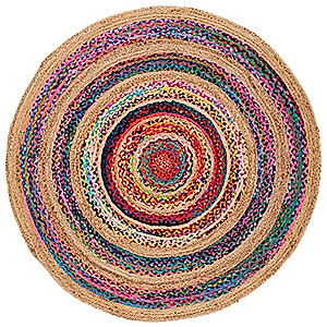 SAFAVIEH Natural Fiber Round Collection 4' Round Pink NFB301U Handmade Boho Country Charm Jute Area Rug