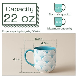 DOWAN Coffee Mugs, 22 Oz Large Coffee Mugs Set of 4 with Handles, Ceramic Mug with Unique Style, Funny Coffee Mugs for Latte, tea, Gift for Birthday, Party, Home, Vibrant Colors