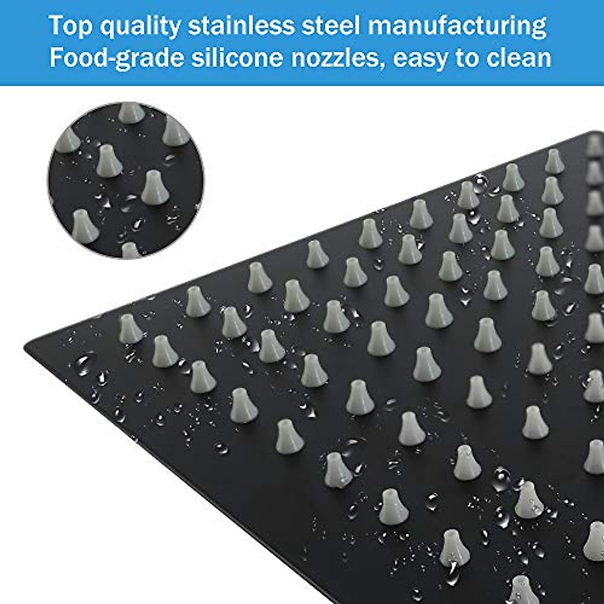 Rain Shower Head With Extension Arm, NearMoon Square Shower Heads, Large Stainless Steel Rainfall Showerhead-Waterfall Full Body Coverage (8 Inch Shower Head With 15 Inch Shower Arm, Matte Black)