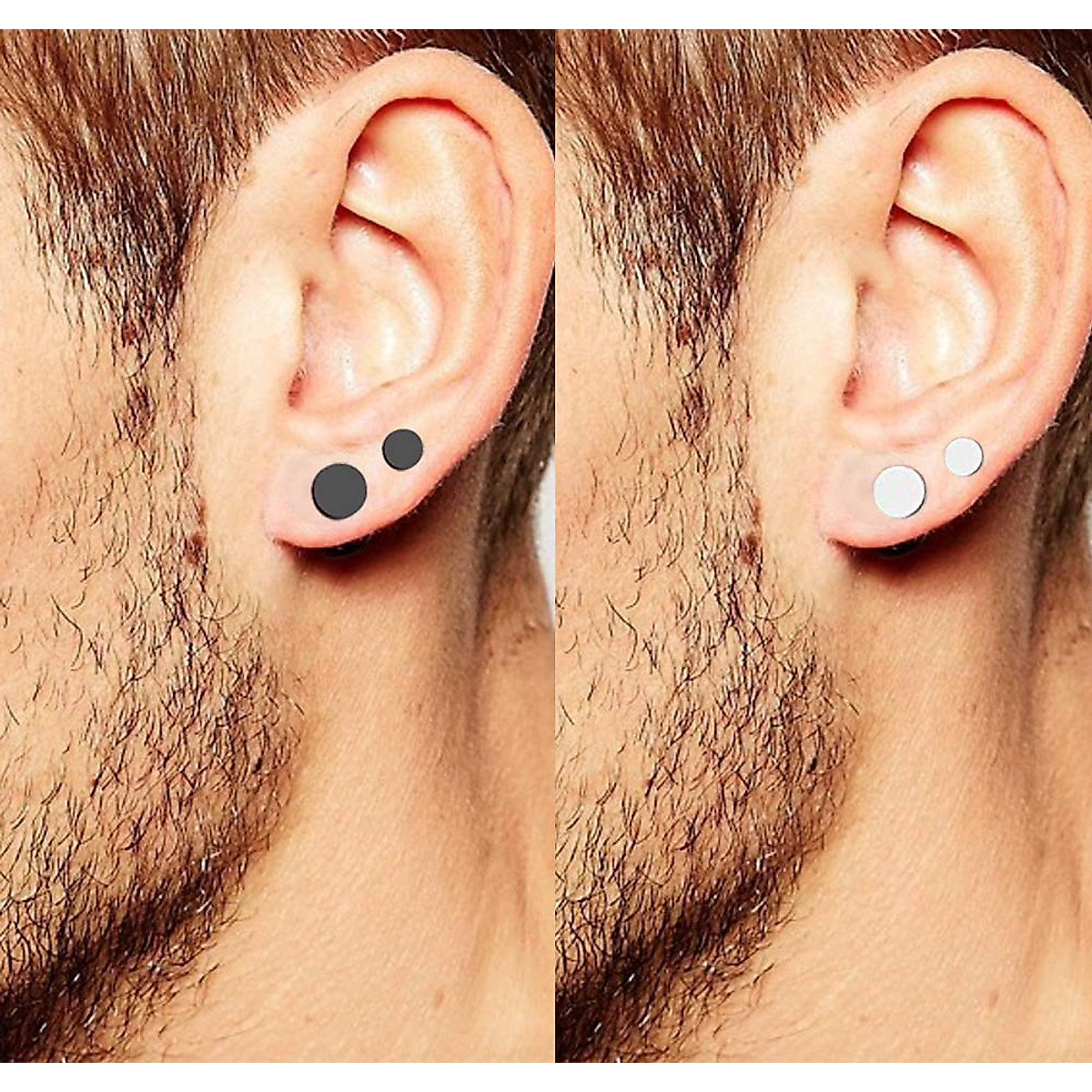 Black Earrings Hypoallergenic Stainless Steel Ear Studs Black and Silver Set for Men Women 6mm 8mm