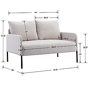 DM Furniture 47.5-Inch Small Loveseat Upholstered 2 Seater Love Seats Linen Sofa Couch for Bedroom Living Room, 500 Pounds Weight Capacity, Beige