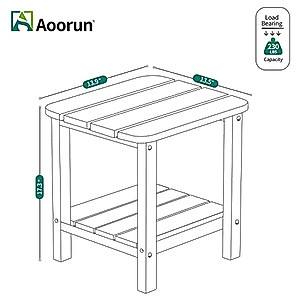 Aoorun Adirondack Square Side Table, 2-Tier Poly Patio end Table, Modern Small Side Table for Patio, Porch-White