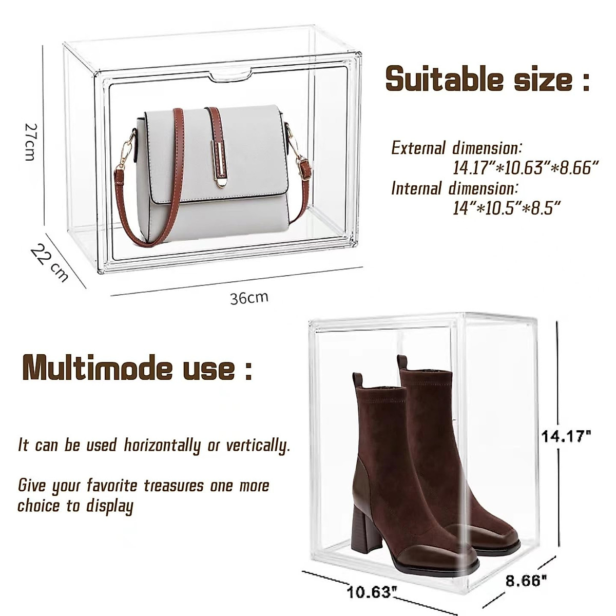 ZLLZUU Clear Stackable Plastic Storage Bins with Lid, Dustproof Book Cosmetic Acrylic Display Cases with Magnetic Door, Large Figures Collectibles Showcase