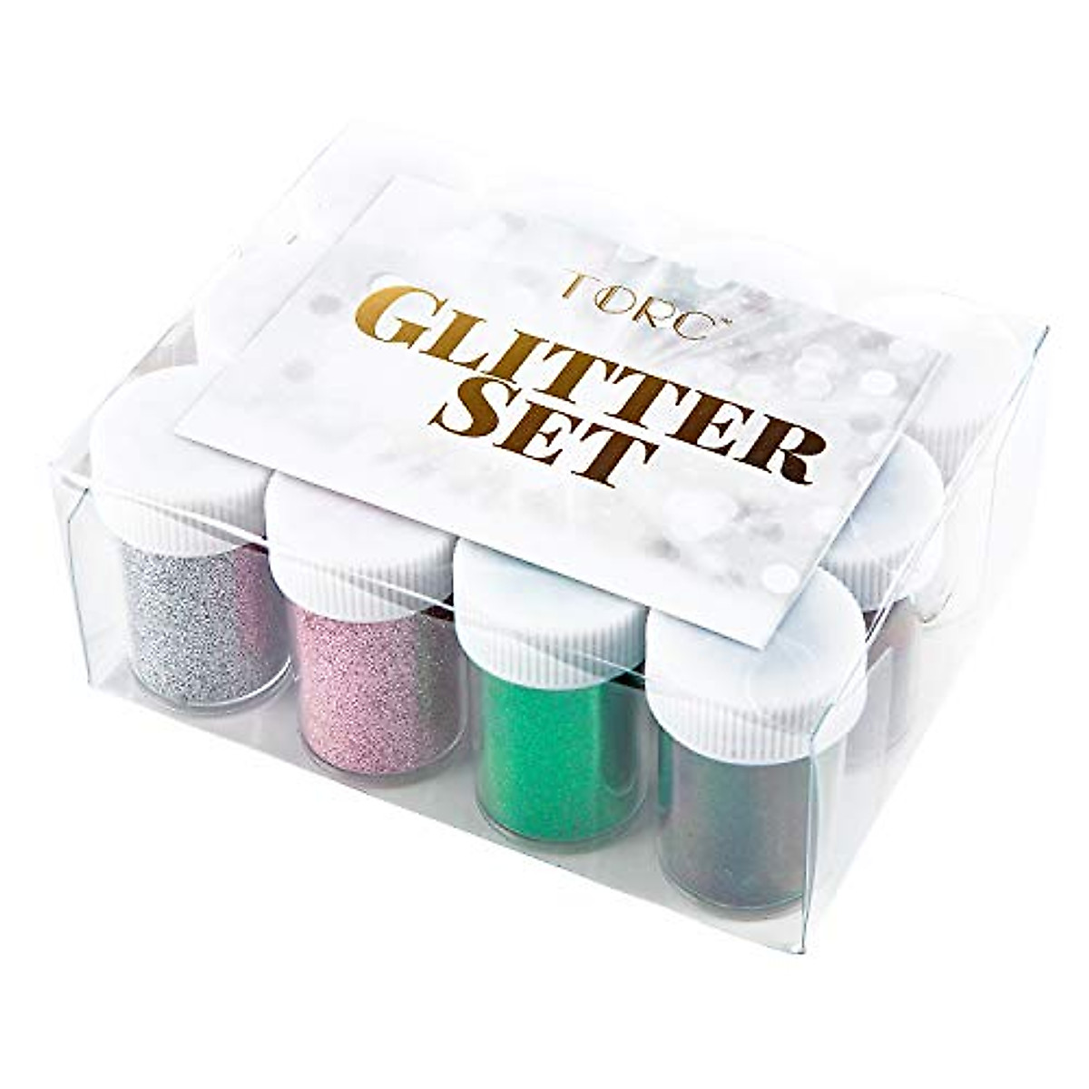 TORC Extra Fine Glitter Shaker Jar Set 12 Colors, Glitter Powder for Crafts Resin Projects Tumblers Nail Makeup Slime, 16 g/0.56 oz Each