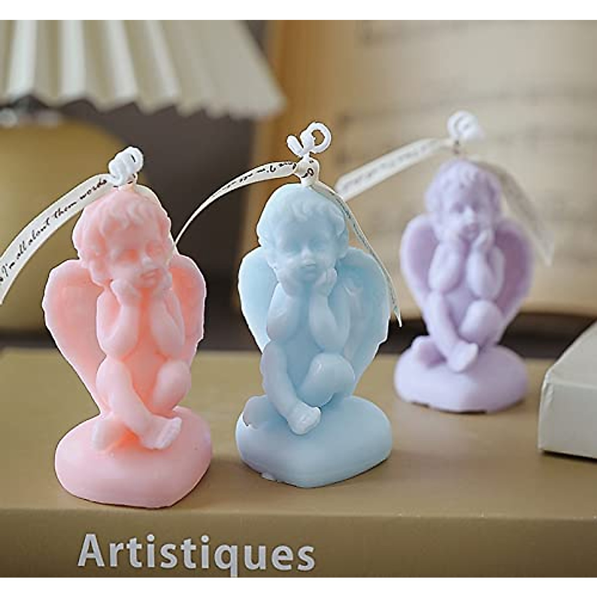 Cute Angel Shaped Scented Candle,50G Aroma Soy Wax Decorative Candle,Handmade Aesthetic Candlefor Table Photo Prop Birthday Gift,Prefect for Meditation Stress Relief Mood Boosting Bath Yoga (Pink)