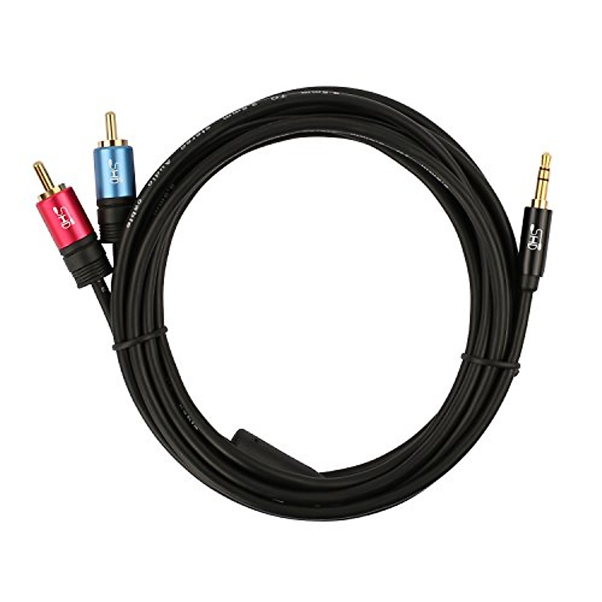 SHD 3.5mm Aux to 2RCA Y Splitter Stereo Audio Cable Male Type OFC Conductor High Flexible PVC Jacket Dual Shielding Gold Plated High End Metal Shell-Black 10Feet/3m