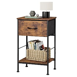 WLIVE Nightstand, Bedside Side Table for Bedroom, Dorm with Steel Frame, Night Stand End Table with Fabric Storage Drawer, Easy Assembly, Rustic Brown Wood Grain Print, 11.73''D 15.67''W 25.03" H