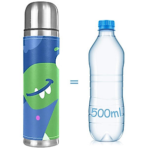 Stainless Steel Leather Vacuum Insulated Mug Dinosaur Thermos Water Bottle for Hot and Cold Drinks Kids Adults 16 Oz