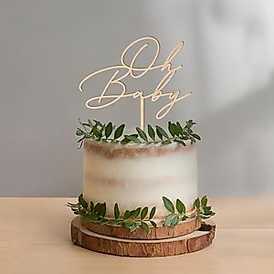 Party to Be Oh Baby Cake Topper in Wood Baby Shower Gender Reveal Party Cake Decoration (Design 03)