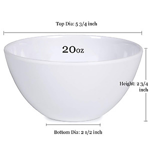 Webbylee Melamine Cereal Bowls set - 6pcs 20oz White Soup Bowls for Daily Use, Dishwasher Safe, Durable,Breat-resistant