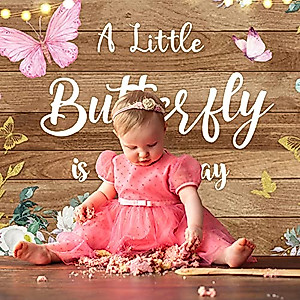 Butterfly Backdrop A Little Butterfly is On The Way Baby Shower Banner Butterfly Rustic Wood Purple and Pink Floral Photography Background for Girls Birthday Baby Shower Party Decoration Supplies