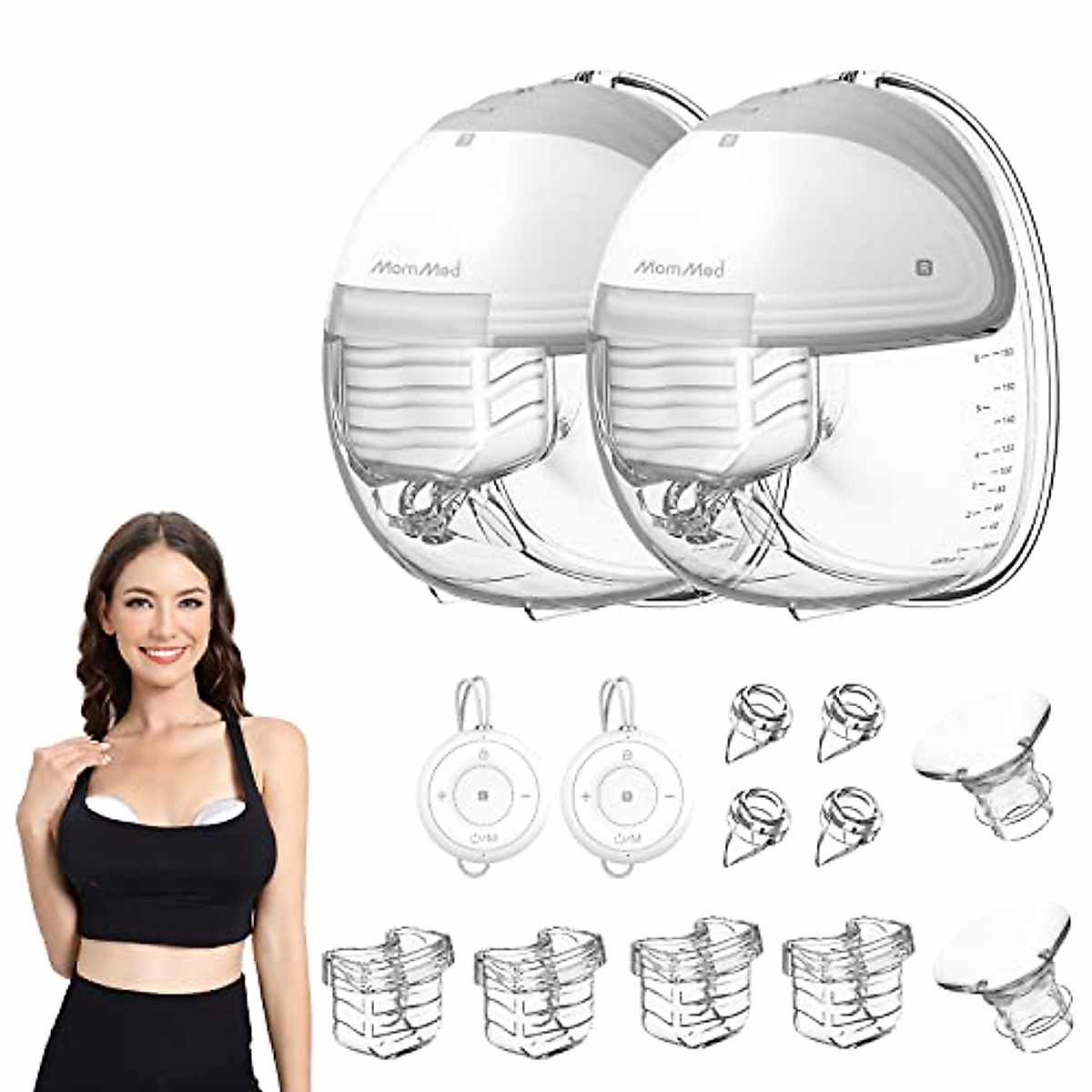 MomMed Double Breast Pump, Wearable Hands Free , Electronic Breast Pump with Remote Control, 9 Levels All-in-One Painless Breastfeeding Pump, Leak-Proof Design & Low Noise, 24mm Flange