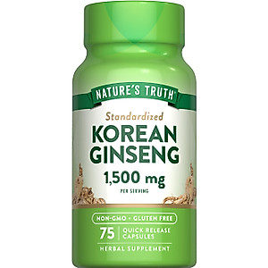 Nature's Truth Korean Ginseng Capsules | 75 Count | Standardized Extract from Ginseng Root | Non-GMO, Gluten Free Supplement