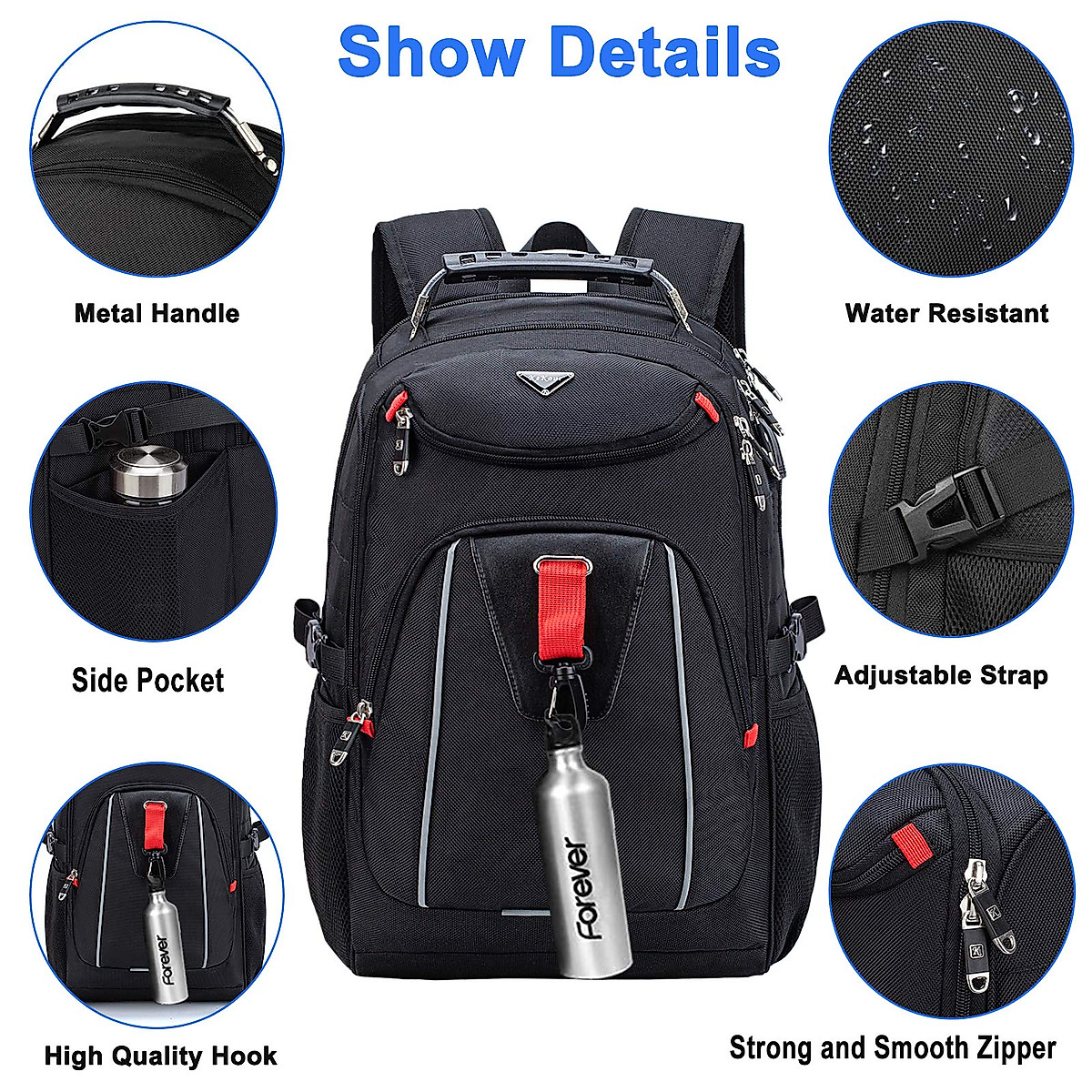 KeKour Travel Laptop Backpack, Extra Large 52L School Laptop Backpacks for Men Women, Water Resistant College School Bookbag Business Work Bag with USB Charging Port Fits 17,3 Inch Computer