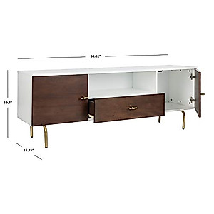 Safavieh Home Genevieve Mid-Century Modern Walnut and White Storage TV Media Stand