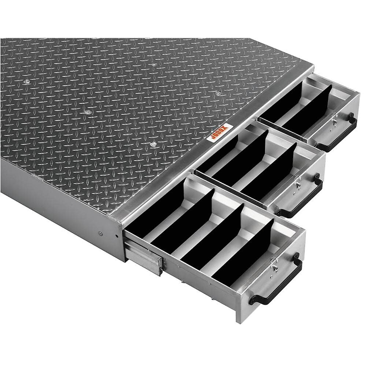 Jobox 1403980 3-Drawer Long Floor Heavy-Duty Aluminum Drawer Storage - (36" W x 6" H x 50" L)