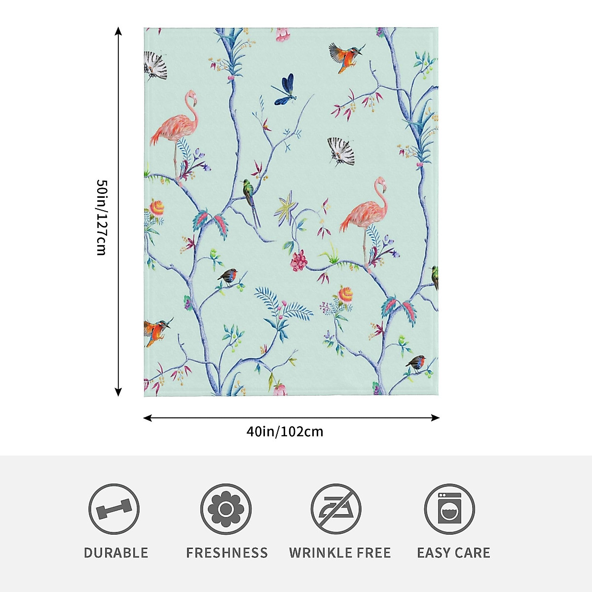 Super Soft Flannel Blanket with Flower-and-Bird Pattern on Branches 50 X 40 Inch Comfortable and Light Blanket is Suitable for Sofa Decoration Travel.
