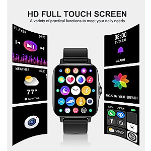 Iaret Smart Watch for Women Men (Answer/Make Call), Fitness Tracker for Android iOS Phones Waterproof Smartwatch 1.7" HD Full Touch Screen Activity Trackers Heart Rate Sleep Monitor Pedometer, Black