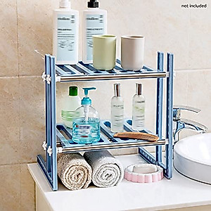 GXFCHYL Kitchen 2 Tier Storage Rack Under Sink Shelf, Blue Cooker Pot Pan Cabinet Holder