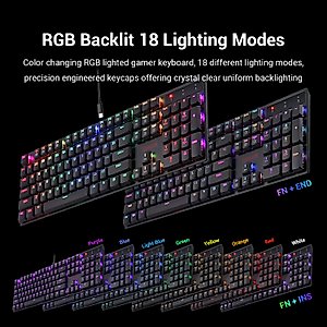 Redragon Mechanical Gaming Keyboard RGB LED Backlit Low Profile Wired Macro 96 Keys Red Switches, for Windows Gaming PC, Black