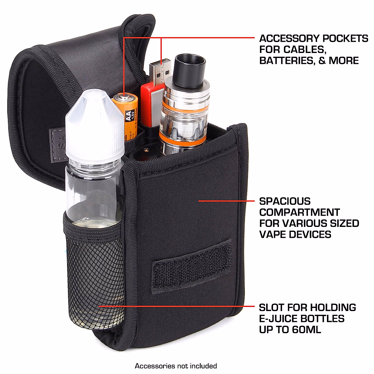 USA Gear Vape Pen Travel Case Belt Bag with Belt Loop & Carabiner Clip - Elastic Neoprene Vaporizer Pen Carry Case, Travel Pouch Fits E Juice, Mod Tanks, Cart Battery, Fits Most Vape Box Mod Kits