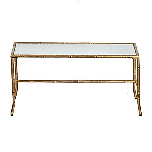 A and B Home 36" L Rectangle Indoor Elegant Coffee Table, w/Glass Top, Antique Gold Metal Frame, Padded Feet