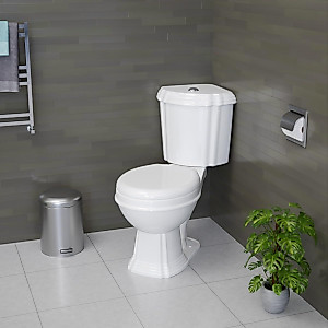 Renovators Supply Sheffield Round Corner Toilet - Heavy Duty 2-Piece Toilet in White - WaterSense Dual Flush with Slow Close Toilet Seat - Grade A, Porcelain Scratch and Stain Resistant - 12 In. Rough
