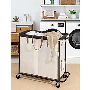 StorageWorks 200L Laundry Sorter 2 Section, Laundry Hamper with Wheels, Extra Large Laundry Basket for Clothes, Towel, Blanket, Rolling Laundry Cart for Laundry Room Organization, Beige, 1-Pack
