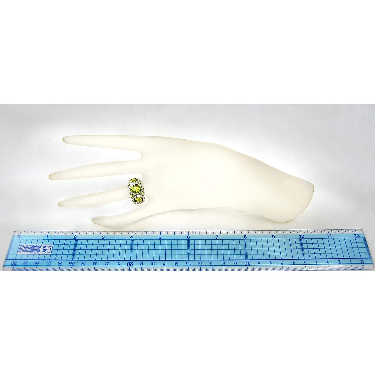 RB Gems 925 Sterling Silver Ring Genuine Gems 3-Stone-Style, Oval 9x7 mm and 7x5 mm, 5 Carats with Rhodium-Plated Finish (Peridot, 7)