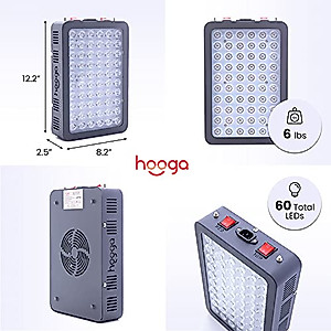Hooga Red Light Therapy Device for Face, Body. Red Near Infrared 660nm 850nm, 60 Clinical Grade LEDs, High Power Output Panel. Improve Sleep, Pain Relief, Skin Health, Anti-Aging, Energy, Recovery.