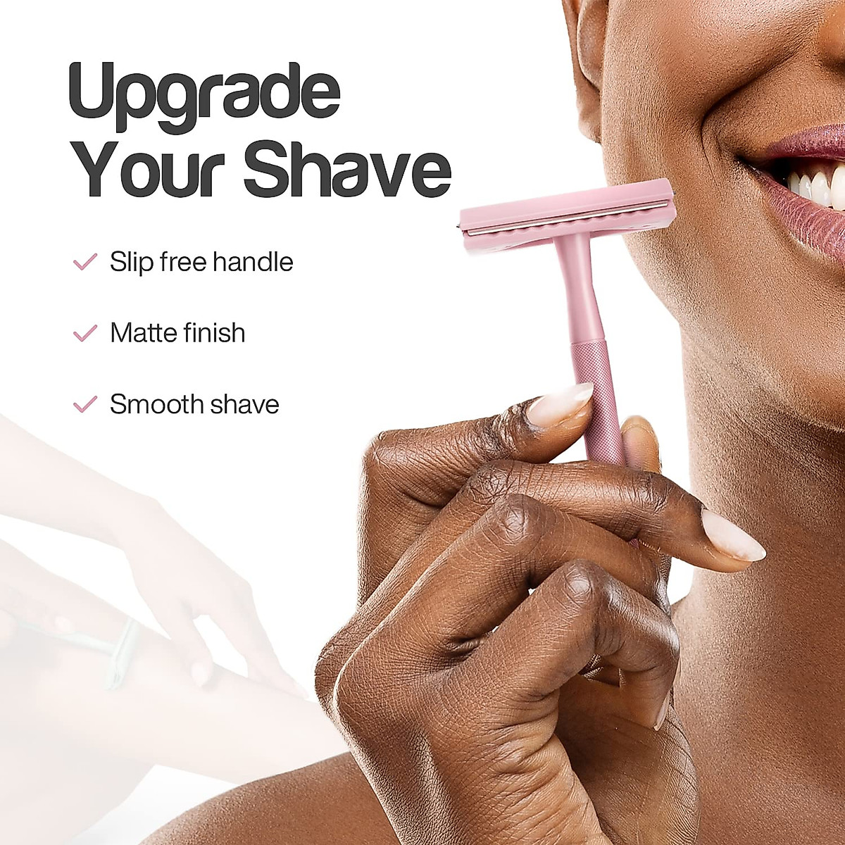 Double Edge Safety Razor for Women, Safety Razor with 10 Blades, Women Razor, Fits All Double Edge Razor Blades, Plastic Free (Pink)