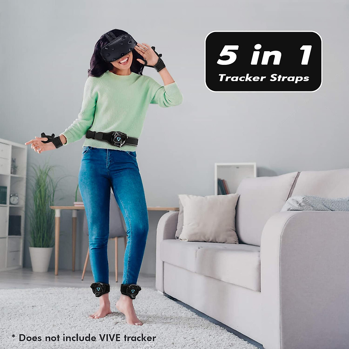 AMVR 5-Pcs Full Body Straps for HTC Vive VR Tracker/Tracker(3.0) - Adjustable Waist Belts, Wrist Band Accessories (Tracker Sold Separately)