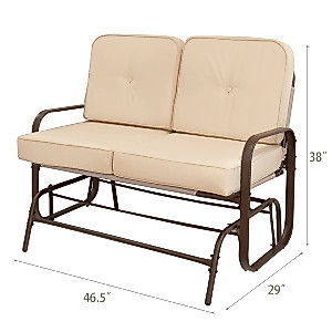 Barton 2-Person Rocking Love Seats Glider Swing Bench/Rocker for Patio, Yard with Soft Cushion, Beige