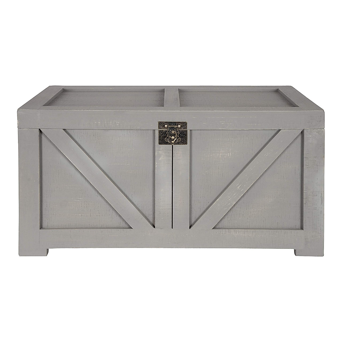 Kate and Laurel Cates Classic Farmhouse Small Wooden Storage Chest Trunk, Gray, Modern Farmhouse Decorative Storage Chest