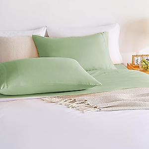 Sage Green Full Size Bed Sheet Sets-Deep Pocket Fitted Sheet & Pillowcase Sets-4 Piece Soft Cooling Microfiber Bedsheets for Double Bed